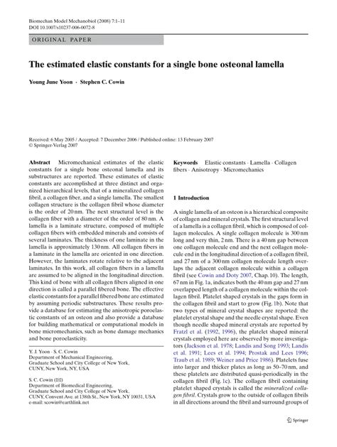 Pdf The Estimated Elastic Constants For A Single Bone Osteonal Lamella