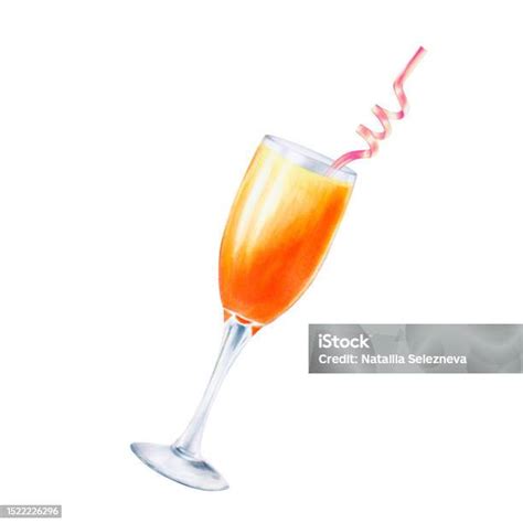 주황색 칵테일이 있는 유리 잔과 음료를 위한 분홍색 튜브의 수채화 그림 하얀 배경에 분리된 상쾌한 주스 디자이너 스파 장식 엽서 결혼식 인사말 배경 화면 포장지 스크랩북