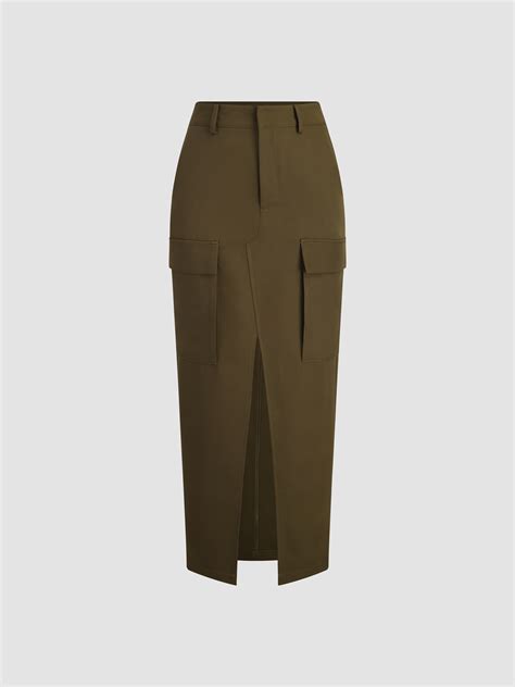 Office Siren Woven High Waist Split Pocket Maxi Skirt For School Daily