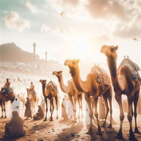 Premium Photo Several Camels In The Desert