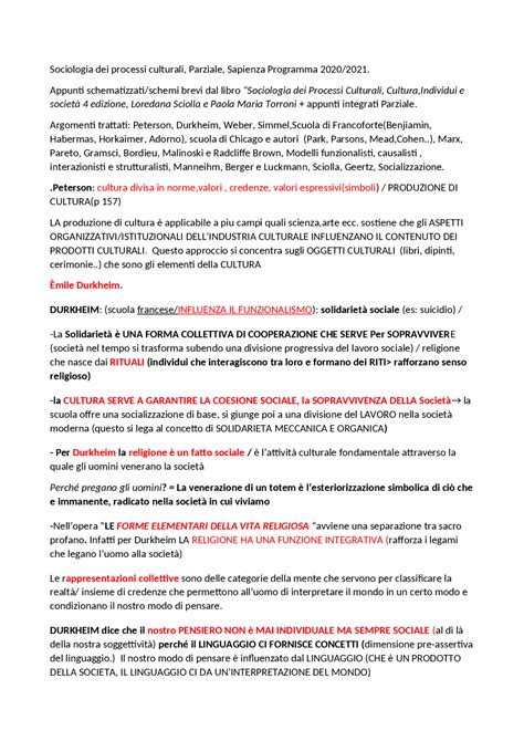 Appunti Schematizzati Del Libro Sociologia Dei Processi Culturali E