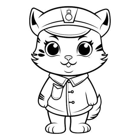 Black And White Cartoon Illustration Of Cute Cat Sailor Character