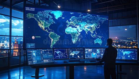 Global Operations Center Analyst Monitoring World Map And Data