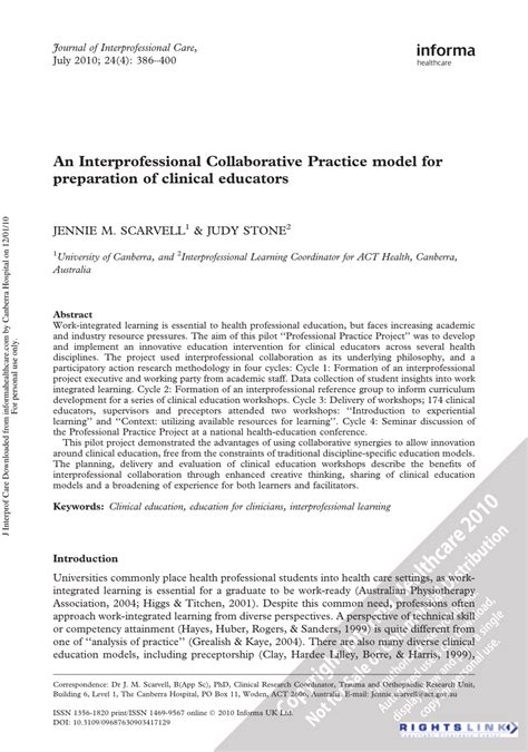 Pdf An Interprofessional Collaborative Practice Model For Preparation Of Clinical Educators