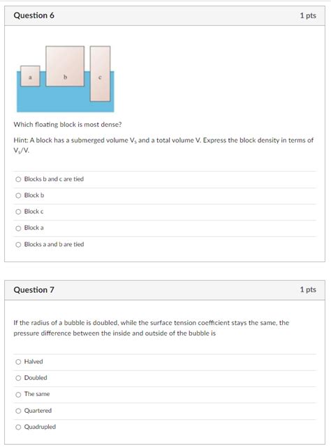 Solved Question Pts B Which Floating Block Is Most Chegg