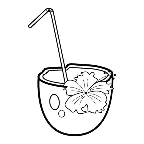 Premium Vector Coconut Cocktail With Straw And Flower For Coloring