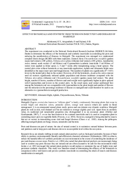 Pdf Effect Of Botanicals And Synthetic Insecticides On Insect Pest