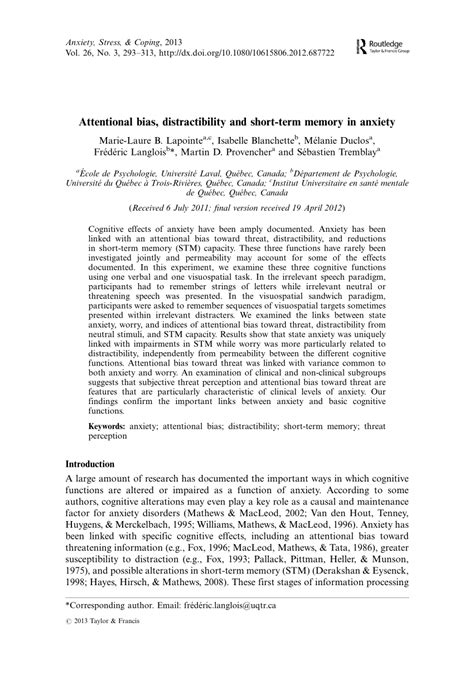 Pdf Attentional Bias Distractibility And Short Term Memory In Anxiety