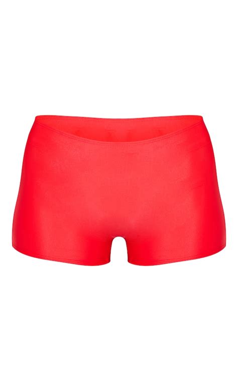 Red High Waist Swim Shorts Swimwear Prettylittlething Qa