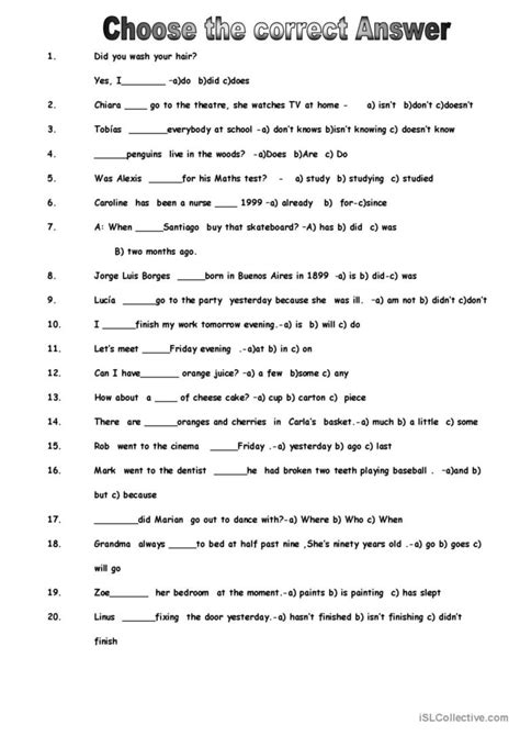 Choose The Correct Answer English Esl Worksheets Pdf And Doc