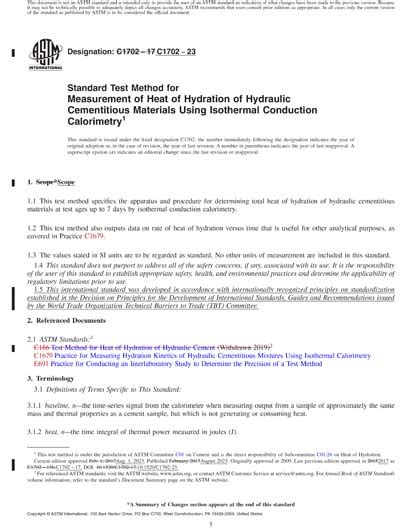 ASTM C Red Standard Test Method For Measurement Of Heat Of Hydration Of Hydraulic