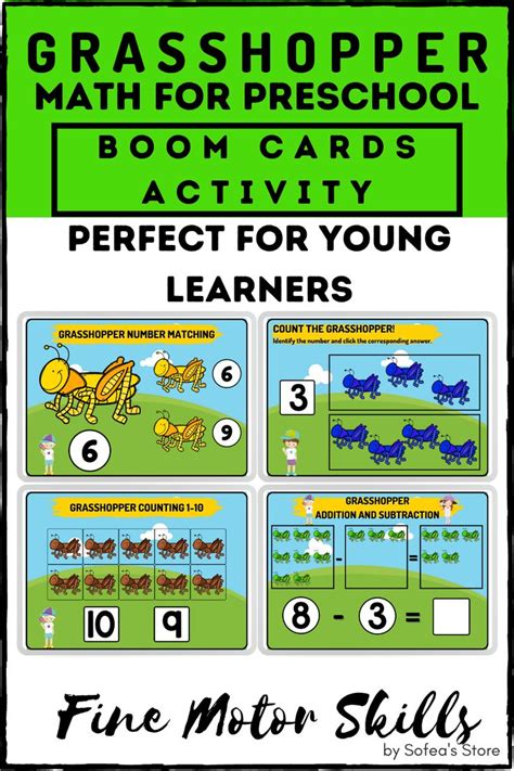 Grasshopper Math For Preschool Boom Cards Bundle Fine Motor Skills