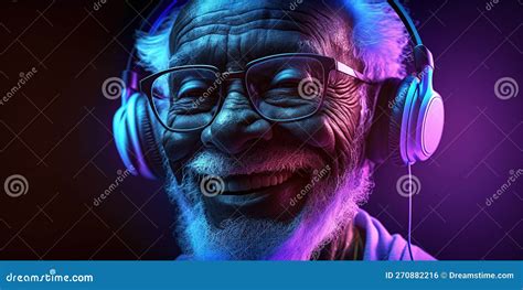 Grandpa Listens To Music Cool Grandfather Wearing Headphones Listening