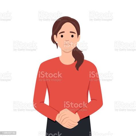 걱정과 좌절감을 느낀다 젊은 짜증나는 좌절한 여자 만화 캐릭터가 카메라를 바라보며 병아리를 만지고 서 있다 여자에 대한 스톡