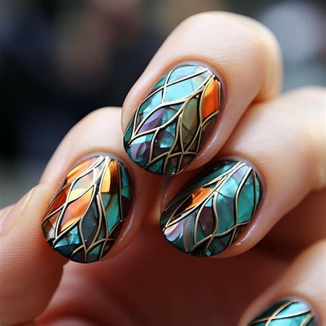 Premium Ai Image Stained Glass Nails Design Stained Glassinspired