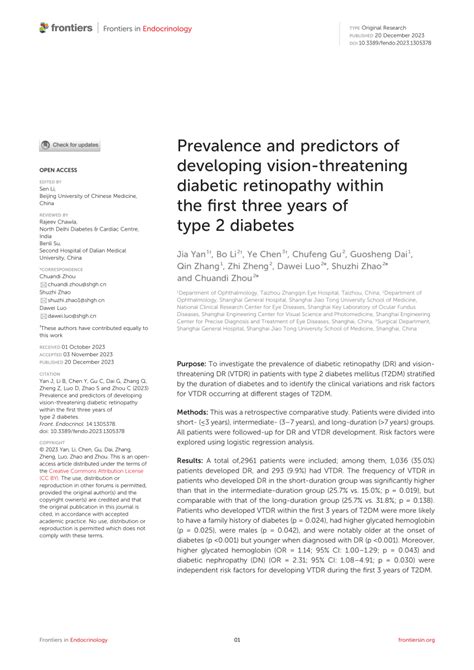 Pdf Prevalence And Predictors Of Developing Vision Threatening Diabetic Retinopathy Within The