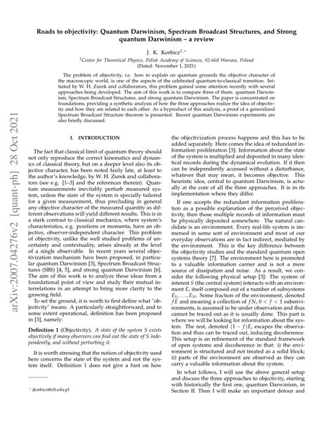 Pdf Roads To Objectivity Quantum Darwinism Spectrum Broadcast