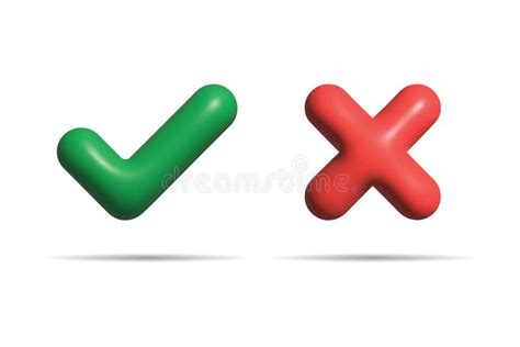 Check Mark Icon 3d Rendering Realistic Right And Wrong 3d Button Stock