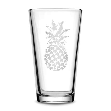 Premium Pint Glass Pineapple Design Deep Etched 16oz Laser Etched