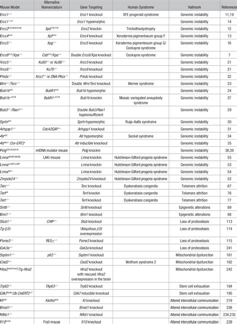 Genetically Engineered Mouse Models With Accelerated Aging Phenotypes Download Table