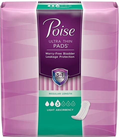 Poise Ultra Thins Light Absorbency Pads Regular Length 30 Ea Pack Of