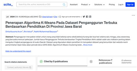 [citation Report] Penerapan Algoritma K Means Pada Dataset Pengangguran Terbuka Berdasarkan
