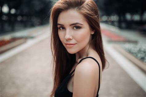 Women Smirk Women Outdoors 1080p Ivan Proskurin Face Brown Eyes