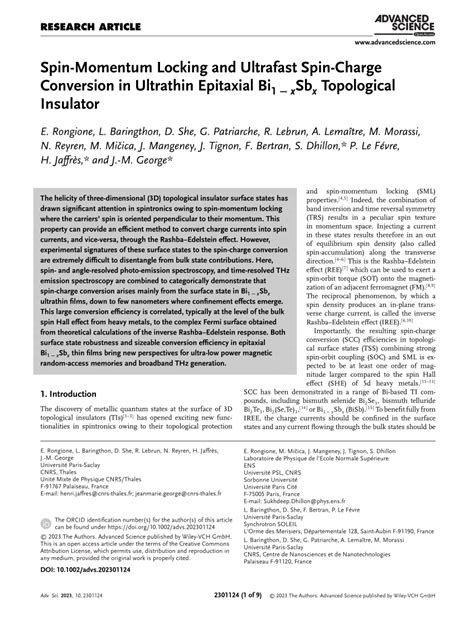 Pdf Spin‐momentum Locking And Ultrafast Spin‐charge Conversion In