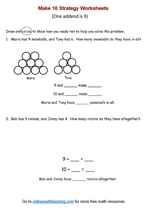 Make 10 Strategy Worksheets First Grade Printable Answers