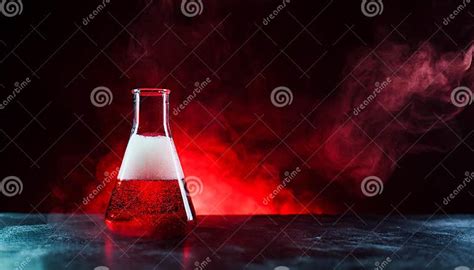 Glass Erlenmeyer Flask With Red Liquid Chemical Laboratory Stock