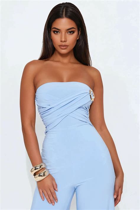 Reya Strapless Wide Leg Jumpsuit Light Blue Fashion Nova