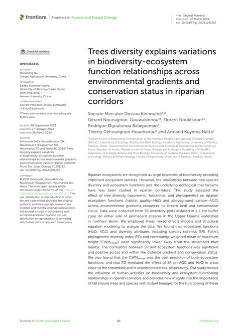 Pdf Trees Diversity Explains Variations In Biodiversity Ecosystem Function Relationships