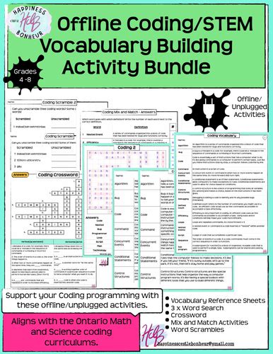 Unplugged Offline Stem Coding Vocabulary Building Activity Bundle Teaching Resources