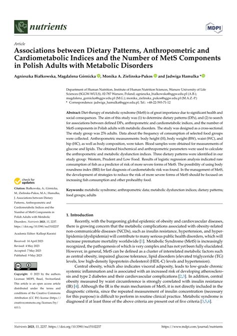 Pdf Associations Between Dietary Patterns Anthropometric And