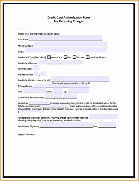 Credit Card Authorisation Form Template Australia