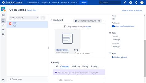 Éditez des fichiers non ooxml dans jira avec onlyoffice