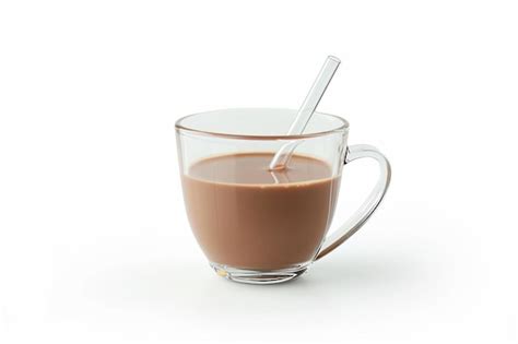 Premium Photo Glass Cup Of Chocolate Milk With A Straw Isolated On