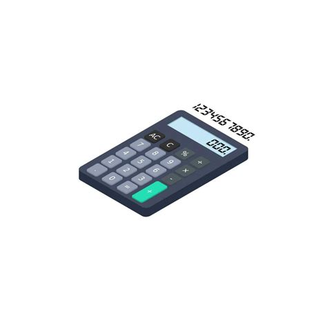 Calculator And Digital Number Left View White Background Icon Vector Isometric Flat Style