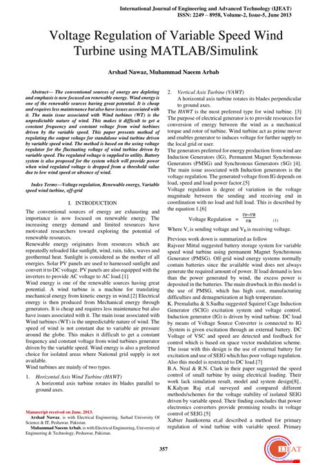 pdf simulation of variable speed wind turbine voltage regulation