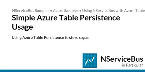 Simple Azure Table Persistence Usage • Azure Table Persistence Samples