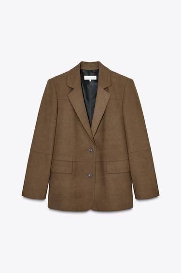 Veste Droite Effet Daim Marron Zara France