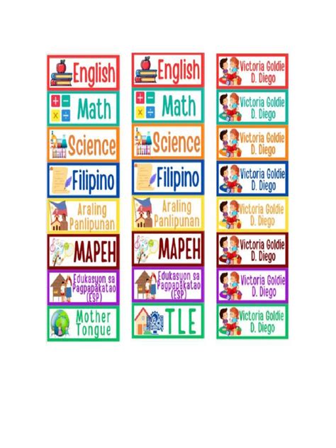 Subject Name Tags Pdf