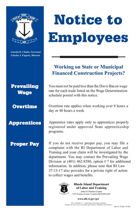 Free Rhode Island Prevailing Wage Labor Law Poster 2021