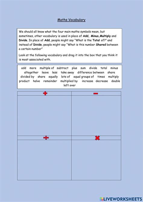 Maths Vocabulary Worksheet Live Worksheets Worksheets Library