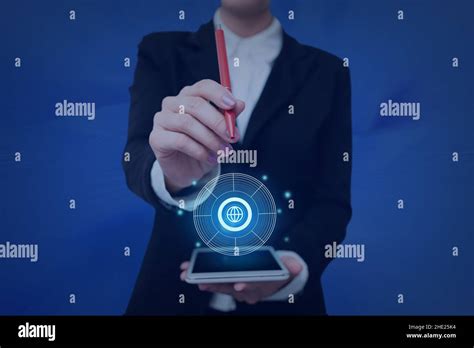 Lady Pressing Screen Of Mobile Phone Showing The Futuristic Technology