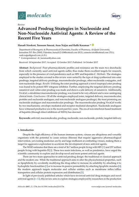 Pdf Advanced Prodrug Strategies In Nucleoside And Non Nucleoside Antiviral Agents A Review Of