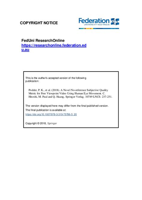 Pdf A Novel No Reference Subjective Quality Metric For Free Viewpoint