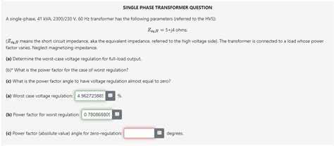 Solved Single Phase Transformer Question A Single Phase
