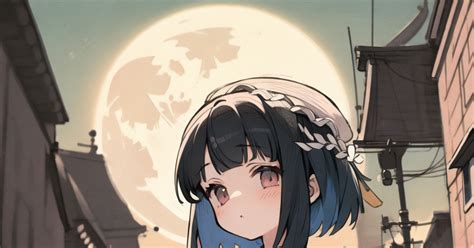 女の子 夜明けの満月 ふくしんのイラスト Pixiv
