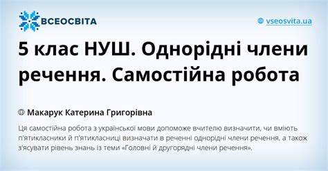 5 клас НУШ Однорідні члени речення Самостійна робота Інші методичні матеріали Українська мова